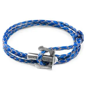 ANCHOR & CREW Silver / Blue Royal Blue Union Anchor Silver & Braided Leather Bracelet - Silver/blue
