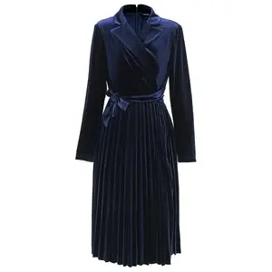 SMART AND JOY Velvet Wrap Dress Navy - Blue