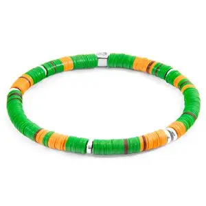 ANCHOR & CREW Silver / Green Green Malawi Silver & Vinyl Disc Bracelet - Silver/green