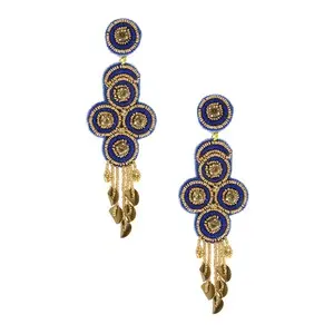 Saachi Embroidered Bead Dangle Earrings - Blue