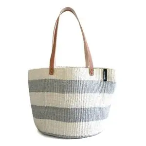 MIFUKO Neutrals / Kiondo Shopper Basket Light Stripes M - Grey