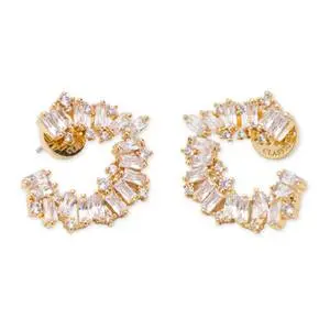 CLASSICHARMS Crescent Baguette Cubic Zirconia Stud Earrings - Gold