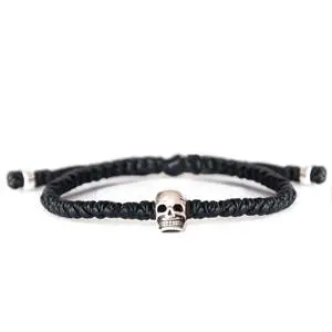 HARBOUR UK Biker Silver Skull Rope Bracelet - Black
