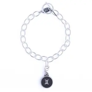N'DAMUS LONDON Gemini Zodiac Sterling & Leather Curb Bracelet - Silver