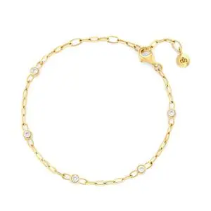 DINNY HALL Gold / Yellow / White Lab White Sapphire Gold Paperclip Chain Bracelet - Gold/yellow/white