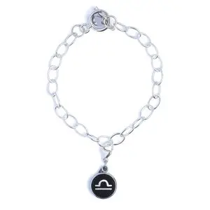 N'DAMUS LONDON Libra Zodiac Sterling & Leather Curb Bracelet - Silver