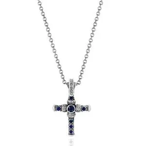UNALOE Silver & Sapphire Mystic Cross Pendant Necklace - Silver/blue