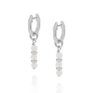 NELLOU JEWELLERY Neutrals / Linear Huggie Birthstone Earrings June Sterling Rainbow Moonstone - Silver