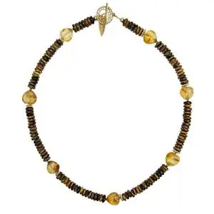 FARRA Tiger-eye With Heart Shaped Citrine Short Necklace - Brown