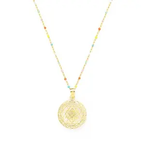 SEVEN SAINTS Sri Yantra Manifest Highest Timeline Necklace – Multi-colored Enamel Beaded Chain Plated - Gold