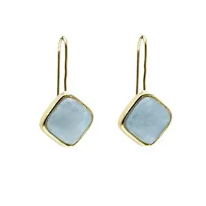 FARRA Square Shaped Aquamarine Hook Earrings - Blue