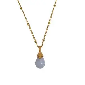 CLAIRE HILL DESIGNS Lace Agate Lichen Pendant Necklace - Blue