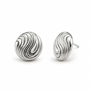 GOLD & HONEY Swirl Pattern Round Stud Earrings - Silver