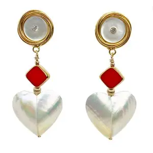 ARACHELI STUDIO White / Red Fall In Love Embossed Heart Earrings - White/red