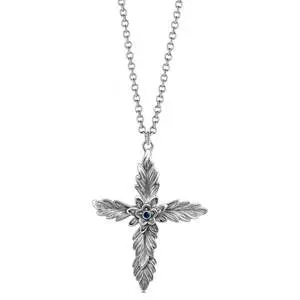 UNALOE Cross A Necklace With Natural Sapphire - Elegant Jewelry Silver