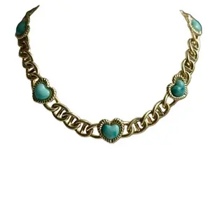 LAURA GRAY Sloan Heart Necklace/ Light - Blue