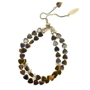 FARRA Heart Shaped Tiger-eye Stone Double Layers Bracelet - Brown