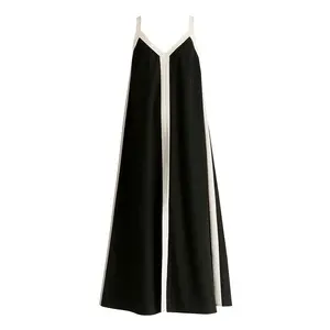 PAISIE Contrast Trim Midaxi Dress In And Beige - Black