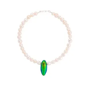 Oana Savu Pearl And Beetle Choker - Gold/green/white