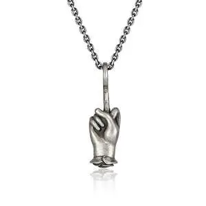 CARTOGRAPHY Grey / Silver Pay It No Mind Middle Finger With Rose Necklace In Sterling Silver - Grey/silver