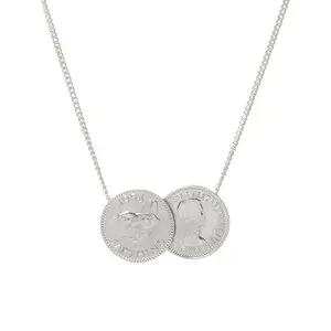 KATIE MULLALLY English Farthing Double Coin Pendant Necklace - Silver