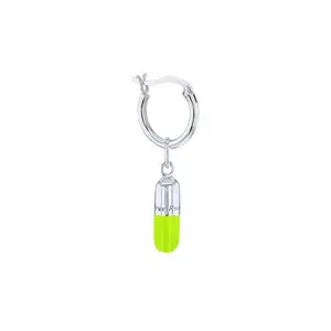 TRUE ROCKS Silver / Green Mini Pill Charm On Silver Hoop In Neon Green & Sterling Silver - Silver/green