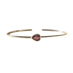 HARFI Minimalist Sterling Ruby July Birthstone Bangle Bracelet - Silver