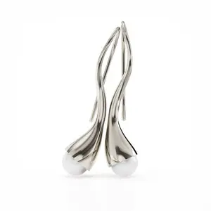 LINDA FIORE Bella Solid Earrings With Large Freshwater Pearls - Silver