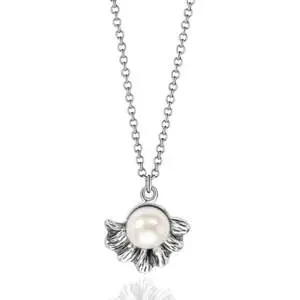 UNALOE Silver / White Sterling Silver Seashell Necklace With Natural Pearl – Ocean Inspired Coastal Jewellery - Silver/white