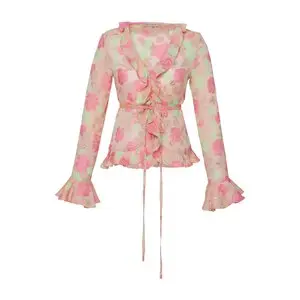 ANSE VICTORIN Lily Silk Blouse Floral Nude - Orange