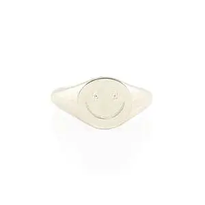 Kris Nations Happy Smiley Face Signet Ring Sterling - Silver