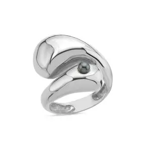 LINYA JEWELLERY Bersa Large Black Pearl Ring - Silver