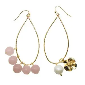 FARRA Rose Quartz & Freshwater Pearl Charms Earrings - Pink