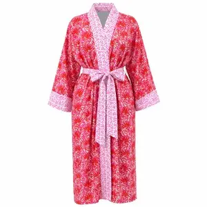 LIME TREE DESIGN Jaipur Magenta Cotton Full Length Kimono - Pink