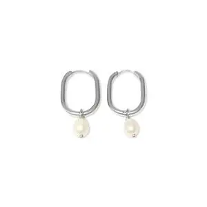 FV JEWELLERY Steel Me With Fresh Water Pearl Huggies - Silver