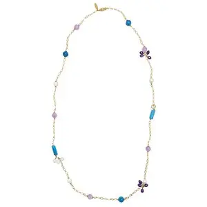 FARRA Agate Amethyst Multi Gemstone Station Necklace - Purple