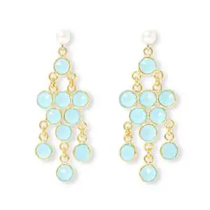 PEARLS OF THE ORIENT ONLINE Clara Cultured Freshwater Pearl Earrings & Aqua Chalcedony Chandelier Earrings - Blue