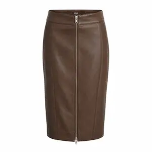 LUROQ LONDON Faux Leather Panelled Midi Skirt