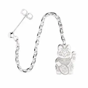 CARTERGORE Lucky Cat Single Long Drop Earring Silver