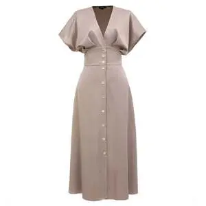 SMART AND JOY Wide V Cleavage Dress Taupe - Brown