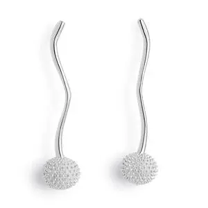 TOOLALLY Long Pom Pom Drop Earrings Sterling - Silver