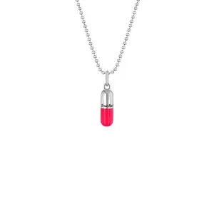 TRUE ROCKS Silver / Pink Small Pill Pendant Sterling Silver & Neon Pink Enamel - Silver/pink