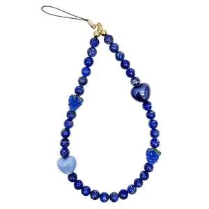 FARRA Natural Lapis Lazuli With Raspberry And Hearts Phone Strap - Blue