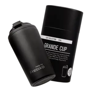 Fressko Grande 16oz / 475ml Reusable Coffee Cup, Stainless Steel Coal - Black