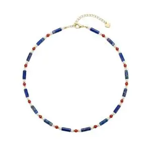 ANGEL BAROCCO Lapis Lazuli Red Agate Beaded Pearl Necklace - Blue