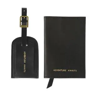 VIDA VIDA Adventure Awaits Leather Passport Cover & Luggage Tag Set - Black
