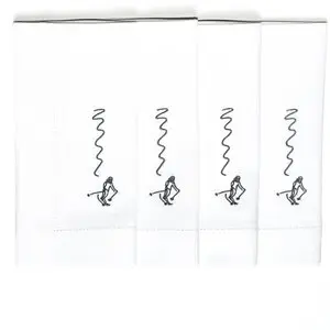 DEDE JOHNSTON Skiers Embroidered Napkin, Set Of Four, Charcoal - Grey