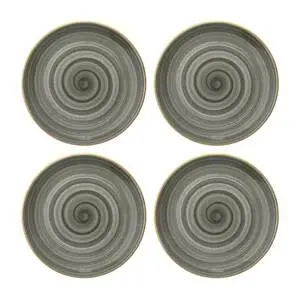 Turgla Home Space Round Porcelain Side Plate Set Of Four - Grey