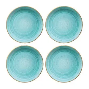 Turgla Home Aqua Round Porcelain Dinner Plate Set Of Four - Blue