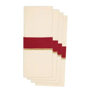 ROUMÉLIE ORIENTALE Bordeaux Detailed Cotton Cutlery Pouch Set Of Four - Red